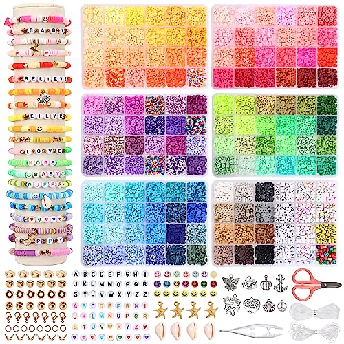 QUEFE 10560pcs 132 Colors Clay Beads Kit for Jewelry Making, Polymer Clay Beads with Charms for Bracelet Making and Gifts, Craft Set for Girls 8-12