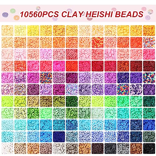 QUEFE 10560pcs 132 Colors Clay Beads Kit for Jewelry Making, Polymer Clay Beads with Charms for Bracelet Making and Gifts, Craft Set for Girls 8-12