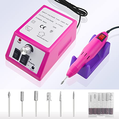 Professional Electric Nail Drill Machine Nail Clippers Set Nail Filer Electric and Nail Cutter for Acrylic Gel Nails Nails File Manicure Set with 206 PCS Sanding Bands Work for Home and Salon (Pink)