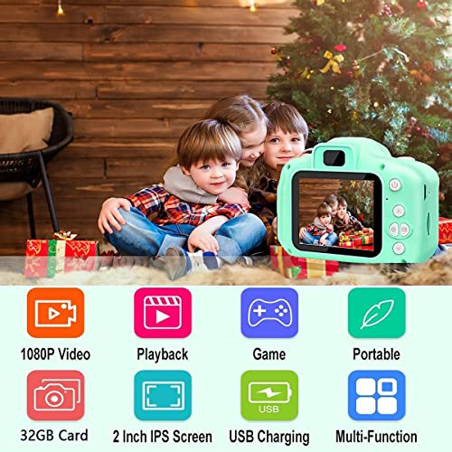 Hoiicco Kids Camera, Children Digital Video Camera for Toddler, Christmas Birthday Gift for Boys and Girls, Toy Camera for 3-12 Year Old Kids with 32GB Card, Reader Card, Stickers (Green)