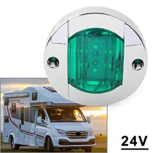 FSFY Universal Round 6 LED 24V Side Marker Clearance Light For Truck Trailer Pickup SUV Caravan Boat, Green Lens