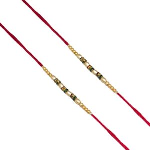 TheNext7 Beautiful Rakhi for Brother, Traditional Design Handmade Rakhi, Rakhee Bracelet for Brother Bhayi Bhabi, White Beads and Red-White-Green Rings Rakhi, Indian Traditional Rakhi Thread Set of 2