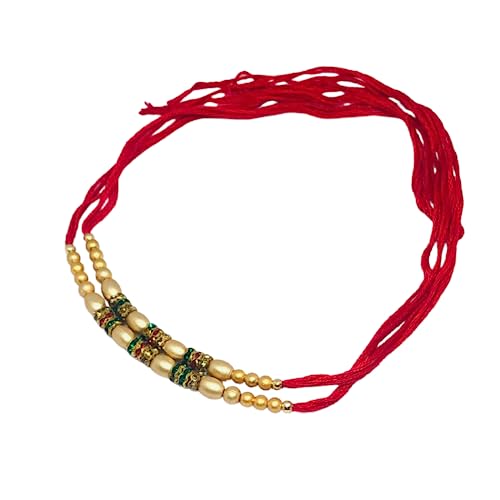 TheNext7 Beautiful Rakhi for Brother, Traditional Design Handmade Rakhi, Rakhee Bracelet for Brother Bhayi Bhabi, White Beads and Red-White-Green Rings Rakhi, Indian Traditional Rakhi Thread Set of 2