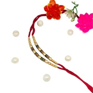 TheNext7 Beautiful Rakhi for Brother, Traditional Design Handmade Rakhi, Rakhee Bracelet for Brother Bhayi Bhabi, White Beads and Red-White-Green Rings Rakhi, Indian Traditional Rakhi Thread Set of 2