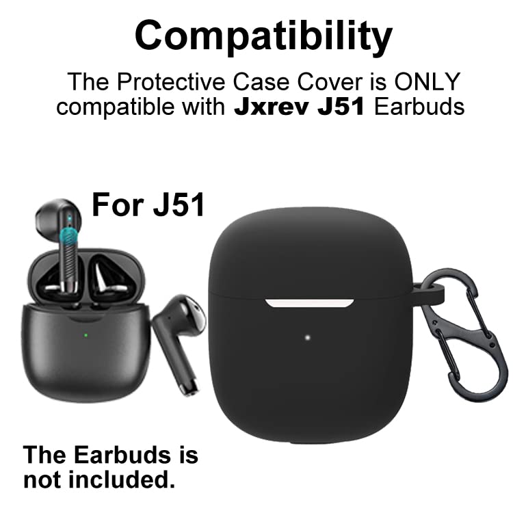 smaate Silicon Case Cover Compatible with Jxrev J51 Wireless Earbuds, Protective Skin with “S” Shaped Dual Carabiner, with Hole for Charging