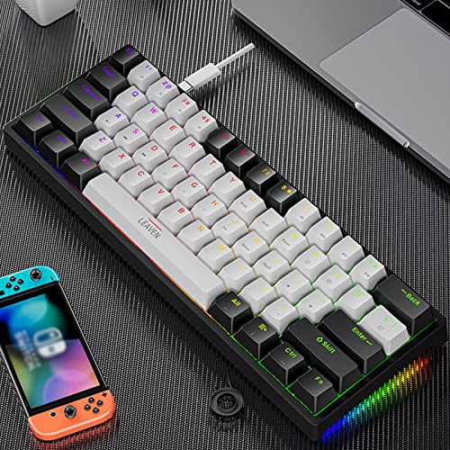 60% Wireless Mechanical Keyboard 61 Keys Mini Gaming Keyboard with Blue Switches for Computer Portable Light up Keyboard Desk Gaming Accessories Cool Stuff Gifts for Teenage Boys Men Women (White)