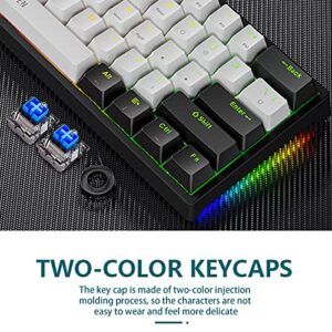 60% Wireless Mechanical Keyboard 61 Keys Mini Gaming Keyboard with Blue Switches for Computer Portable Light up Keyboard Desk Gaming Accessories Cool Stuff Gifts for Teenage Boys Men Women (White)