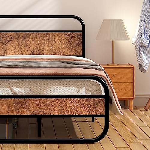 Vecilla Twin Bed Frame with Wood Headboard and Footboard, 12 inch Heavy Duty Platform Bed Frame No Box Spring Needed, Non Slip Mattress Foundation, Easy Assembly, Noise-Free, Rustic Brown