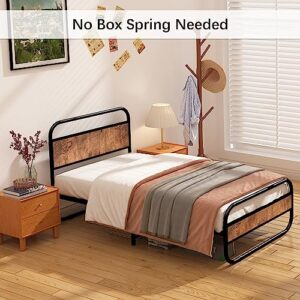 Vecilla Twin Bed Frame with Wood Headboard and Footboard, 12 inch Heavy Duty Platform Bed Frame No Box Spring Needed, Non Slip Mattress Foundation, Easy Assembly, Noise-Free, Rustic Brown