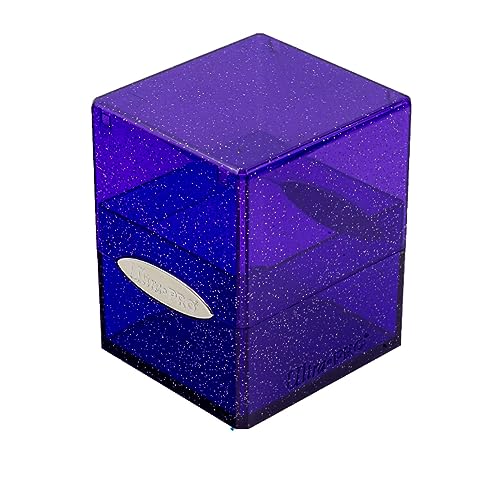 Ultra Pro - Glitter Purple Satin Cube Deck Box: Compact, Secure & Durable Glitter Finish, Holds 100+ Cards, Snap-Fit Locking, Protects Collectible Cards, Sports Cards & Gaming Cards