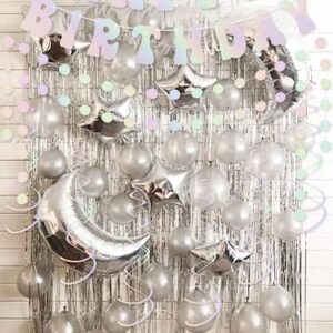 Older Wiser Hotter Happy Birthday Banner Party Decorations, Cute Iridescent Birthday Garland Birthday Girl Sash for Women 30th 40th 50th 60th 70th 80th Home Indoor Disco Photobooth Backdrop Decor