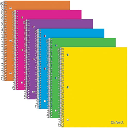 Oxford College Ruled Spiral Notebook 8.5 X 11 - Pack of 6 - College Ruled Paper - 1 Subject- Durable Plastic Cover -100 Sheets With Divider Pocket folder