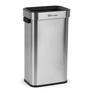 simpli-magic 70 liter / 18.5 gallon soft-close, smudge resistant open top trash can with stainless steel, sleek finish