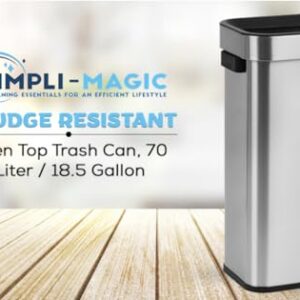 SIMPLI-MAGIC 70 Liter / 18.5 Gallon Soft-Close, Smudge Resistant Open Top Trash Can with Stainless Steel, Sleek Finish