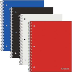 Oxford College Ruled Spiral Notebook 8.5 X 11 - Pack of 4 - College Ruled Paper - 1 Subject - Durable Plastic Cover -100 Sheets With Divider Pocket folder