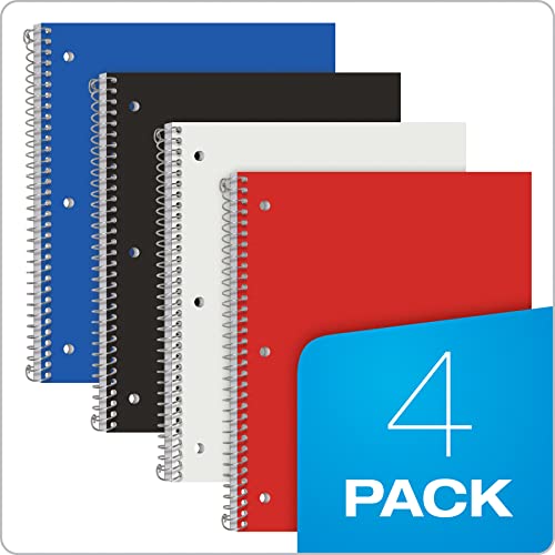 Oxford College Ruled Spiral Notebook 8.5 X 11 - Pack of 4 - College Ruled Paper - 1 Subject - Durable Plastic Cover -100 Sheets With Divider Pocket folder