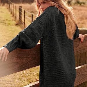 ANRABESS Women 2023 Fall Crewneck Long Sleeve Oversized Cable Knit Chunky Baggy Loose Knit Pullover Short Sweater Dresses Trendy Winter Tunic Mini Dress 412heise-XS Black