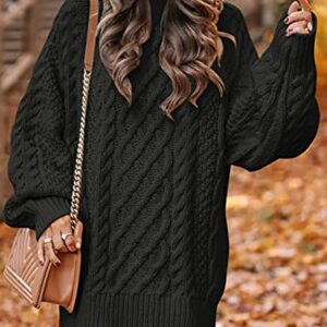 ANRABESS Women 2023 Fall Crewneck Long Sleeve Oversized Cable Knit Chunky Baggy Loose Knit Pullover Short Sweater Dresses Trendy Winter Tunic Mini Dress 412heise-XS Black