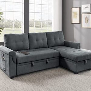 uhome Upholstered Sleeper Sofa with USB Ports sectional Couch Reversible Sofabed, Full XL, Gray