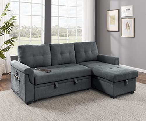 uhome Upholstered Sleeper Sofa with USB Ports sectional Couch Reversible Sofabed, Full XL, Gray