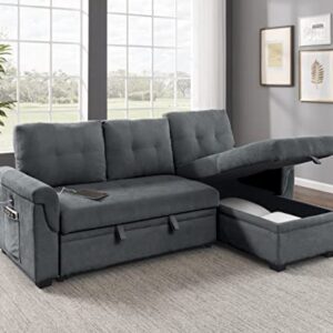 uhome Upholstered Sleeper Sofa with USB Ports sectional Couch Reversible Sofabed, Full XL, Gray