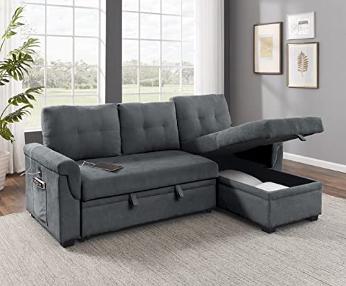 uhome Upholstered Sleeper Sofa with USB Ports sectional Couch Reversible Sofabed, Full XL, Gray