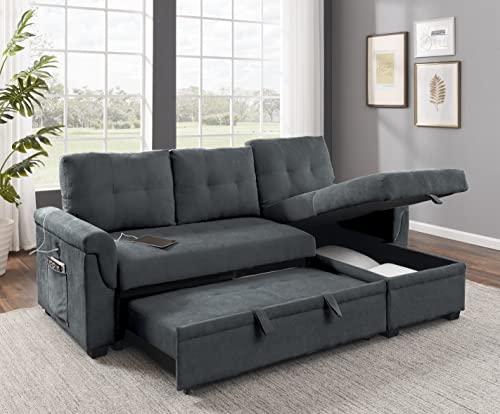 uhome Upholstered Sleeper Sofa with USB Ports sectional Couch Reversible Sofabed, Full XL, Gray