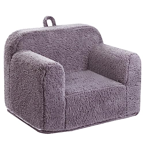 MOMCAYWEX Kids Snuggly-Soft Sherpa Chair, Cuddly Toddler Foam Chair for Boys and Girls, Grey