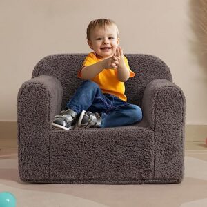 MOMCAYWEX Kids Snuggly-Soft Sherpa Chair, Cuddly Toddler Foam Chair for Boys and Girls, Grey