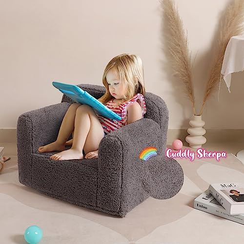 MOMCAYWEX Kids Snuggly-Soft Sherpa Chair, Cuddly Toddler Foam Chair for Boys and Girls, Grey