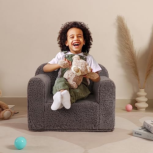 MOMCAYWEX Kids Snuggly-Soft Sherpa Chair, Cuddly Toddler Foam Chair for Boys and Girls, Grey