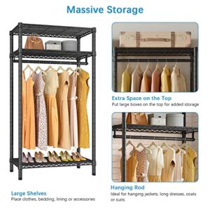 VIPEK V1S i1 Wire Garment Rack Heavy Duty 3-Tier Clothes Rack with Hanging Rod Freestanding Closet Organizer for Space-Saving Clothes Storage in Bedroom or Laundry Room, Black