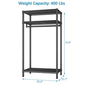 VIPEK V1S i1 Wire Garment Rack Heavy Duty 3-Tier Clothes Rack with Hanging Rod Freestanding Closet Organizer for Space-Saving Clothes Storage in Bedroom or Laundry Room, Black