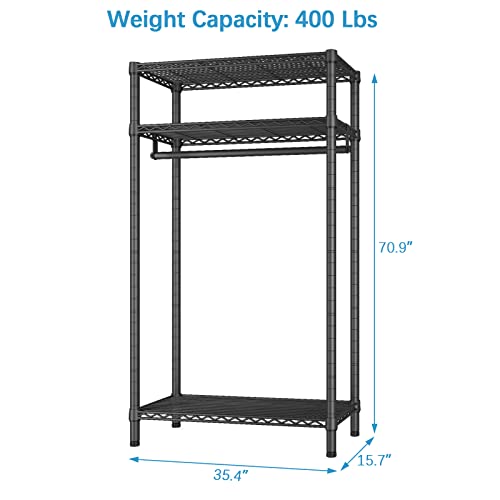 VIPEK V1S i1 Wire Garment Rack Heavy Duty 3-Tier Clothes Rack with Hanging Rod Freestanding Closet Organizer for Space-Saving Clothes Storage in Bedroom or Laundry Room, Black