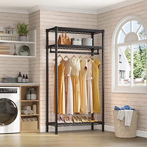 VIPEK V1S i1 Wire Garment Rack Heavy Duty 3-Tier Clothes Rack with Hanging Rod Freestanding Closet Organizer for Space-Saving Clothes Storage in Bedroom or Laundry Room, Black