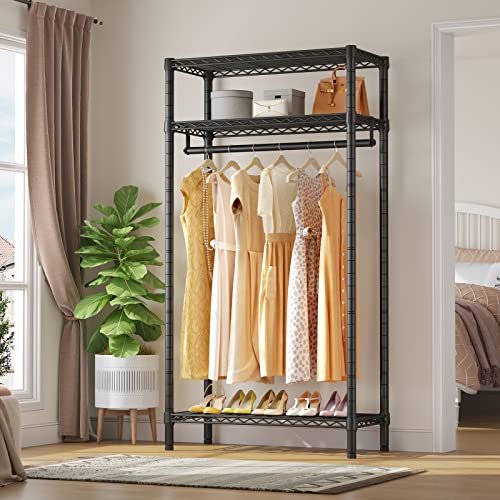 VIPEK V1S i1 Wire Garment Rack Heavy Duty 3-Tier Clothes Rack with Hanging Rod Freestanding Closet Organizer for Space-Saving Clothes Storage in Bedroom or Laundry Room, Black