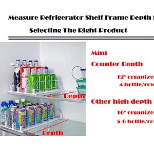 Drink Organizer for Fridge, Self-Pushing Soda Can Organizer for Counter Refrigerator, Width Adjustable Pusher Glide, White, 12”depth-3rows