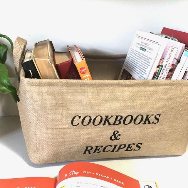 Pear Tree Essentials Cookbook and Recipe Storage Foldable Bin Burlap Kitchen Decor for Pantry