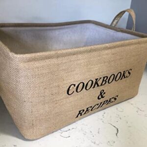 Pear Tree Essentials Cookbook and Recipe Storage Foldable Bin Burlap Kitchen Decor for Pantry