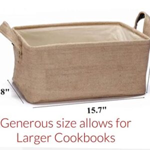 Pear Tree Essentials Cookbook and Recipe Storage Foldable Bin Burlap Kitchen Decor for Pantry