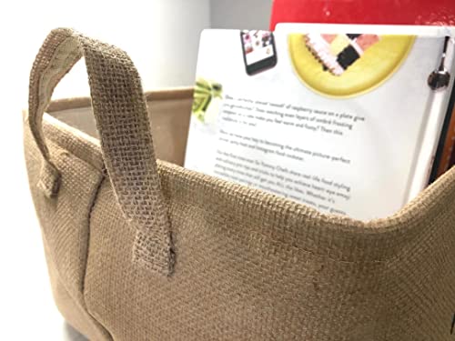 Pear Tree Essentials Cookbook and Recipe Storage Foldable Bin Burlap Kitchen Decor for Pantry