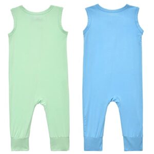 Baby Sleeveless Romper 2-Way Zipper Toddler Summer Jumpsuit Viscose Outfits Infant Footless Pajamas clothes(Green & Blue, 3-6m)