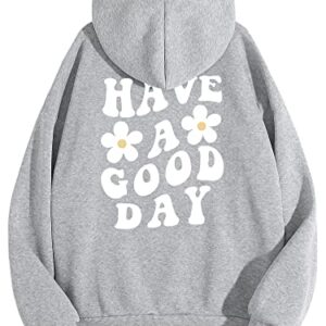 Cioatin Women’s Y2K Slogan Letter Graphic Oversized Aesthetic Hoodie Drop Shoulder Fleece Hooded Sweatshirt Pullover Light Grey