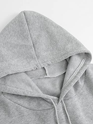 Cioatin Women’s Y2K Slogan Letter Graphic Oversized Aesthetic Hoodie Drop Shoulder Fleece Hooded Sweatshirt Pullover Light Grey