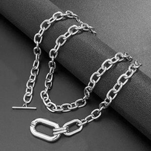 Chunky Necklace for Women Trendy Layered Chunky Choker Necklace for Women Gold Chain Necklace Gold Cuban Link Chain for Women Punk Hip-hop Jewelry (Silver)