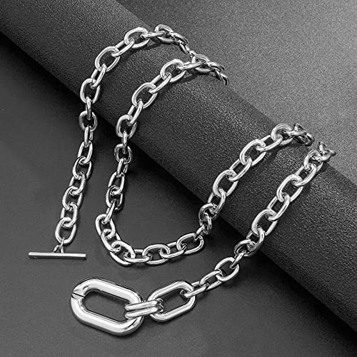 Chunky Necklace for Women Trendy Layered Chunky Choker Necklace for Women Gold Chain Necklace Gold Cuban Link Chain for Women Punk Hip-hop Jewelry (Silver)