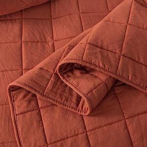 Burnt Orange Quilt California Cal King Size Bedding Sets with Pillow Shams, Oversized Red Lightweight Soft Bedspread Coverlet, Quilted Blanket Thin Comforter Bed Cover, 3 Pieces, 118x106 inches