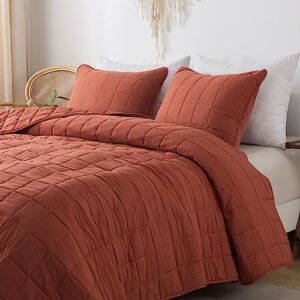 Burnt Orange Quilt California Cal King Size Bedding Sets with Pillow Shams, Oversized Red Lightweight Soft Bedspread Coverlet, Quilted Blanket Thin Comforter Bed Cover, 3 Pieces, 118x106 inches