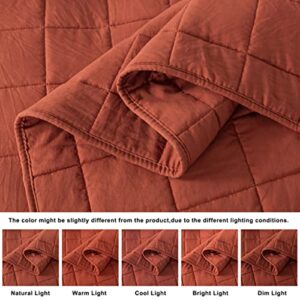 Burnt Orange Quilt California Cal King Size Bedding Sets with Pillow Shams, Oversized Red Lightweight Soft Bedspread Coverlet, Quilted Blanket Thin Comforter Bed Cover, 3 Pieces, 118x106 inches