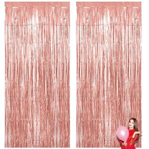 fringe backdrop tinsel curtain backdrop 2 pack 3.3 x 9.9 ft foil fringe curtains rose gold backdrop streamers tinsel backdrop curtain photo backdrop curtain for rose gold birthday party decorations